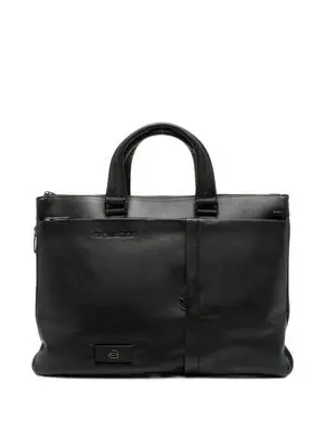 PIQUADRO Logo-plaque Pebbled-leather Backpack - Black