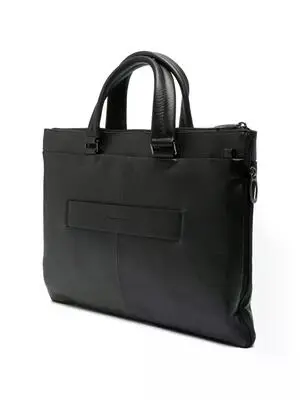 PIQUADRO Logo-plaque Pebbled-leather Backpack - Black