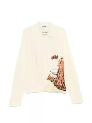 HOUSE OF ERRORS Cable-knit Graphic-print Polo Shirt