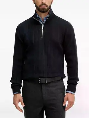 LINDBERGH Ribbed-knit Quarter-zip Sweater