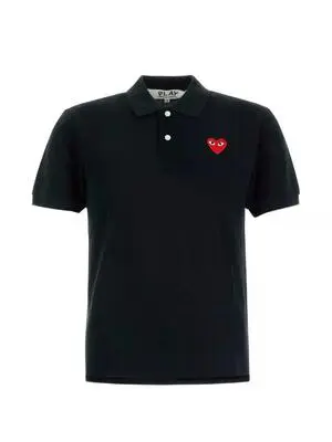 Play Comme Des Garcon Heart-patch Piqué Polo Shirt - Black