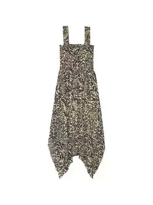 GANNI Pleated Leopard-print Midi Dress