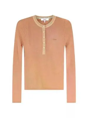 Chloé Henley Ribbed-knit T-shirt - Pink