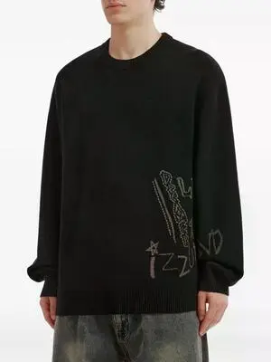 Izzue Graphic-print Crew-neck Sweater - Black
