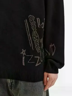 Izzue Graphic-print Crew-neck Sweater - Black