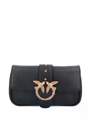 Pinko Love Bag Pocket Small Leather Shoulder Bag With Jewel Buckle - Black