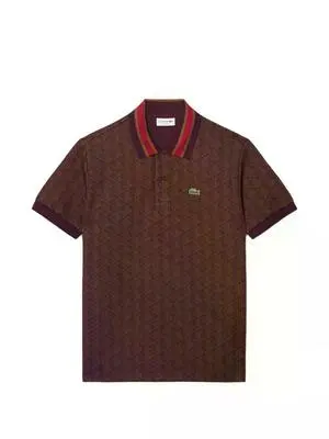 Lacoste Monogram-jacquard Polo Shirt - Brown