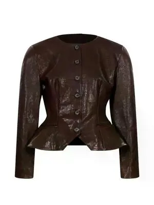 Magda Butrym Peplum-hem Leather Jacket - Brown