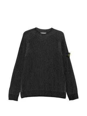 Stone Island Ribbed-knit Logo-patch Sweater - Black