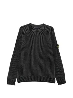 Stone Island Ribbed-knit Logo-patch Sweater - Black