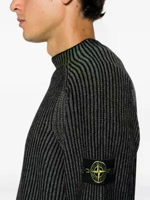 Stone Island Ribbed-knit Logo-patch Sweater - Black