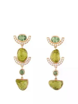 CLARA CHEHAB Irene Long Sequence Green Sapphire, Peridot And Diamond Earrings