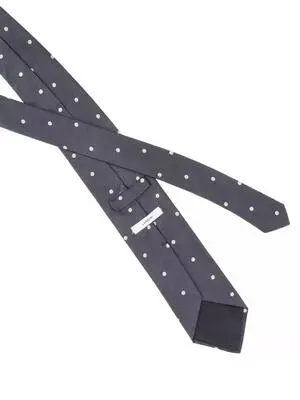 LARDINI Polka-dot Herringbone-pattern Tie - Grey