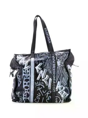 Balenciaga Bazar Graffiti Leather Medium Tote Bag - Black