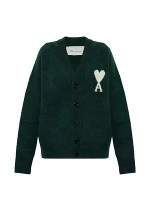 AMI Paris Alpaca Cardigan With De Coeur - Green