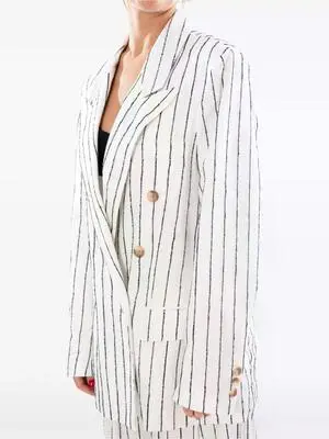 WHITE SAND Striped Double-breasted Blazer