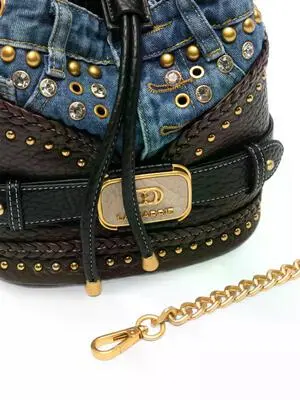 LA CARRIE Stud-embellished Denim-detail Bucket Bag