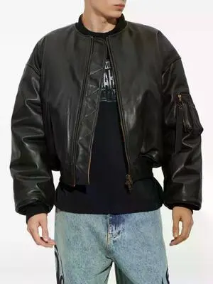 Vetements Leather Bomber Jacket - Black