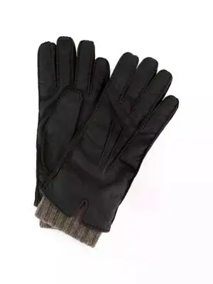 Fedeli Ribbed-knit Trim Leather Gloves