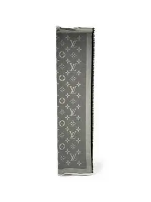 LOUIS VUITTON Monogram Fringed Scarf - Grey