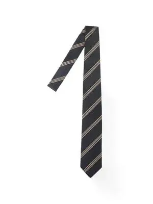 LARDINI Diagonal-stripe Silk Tie - Black