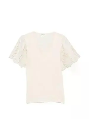 Maison123 Lace-panelled V-neck T-shirt - Neutrals