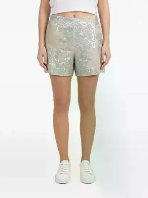Brunello Cucinelli Sequin-embellished Floral-embroidered Shorts - Silver