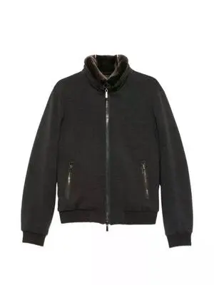 MOORER Shearling-collar Zip-up Jacket - Brown