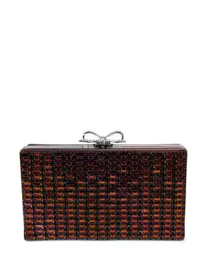 SELF-PORTRAIT Crystal-embellished Bow-clasp Chainmail Clutch Bag - Brown