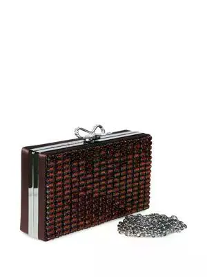 SELF-PORTRAIT Crystal-embellished Bow-clasp Chainmail Clutch Bag - Brown