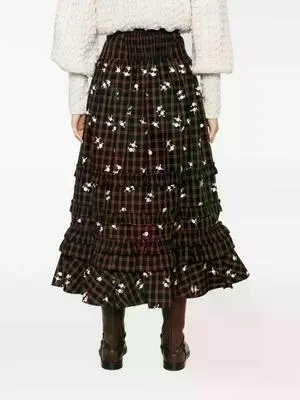 GANNI Check-pattern Ruffled Midi Skirt
