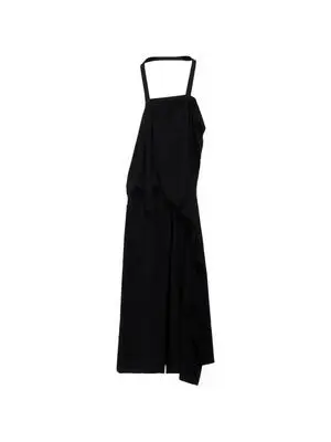 Y’s Asymmetric Draped Midi Dress - Black