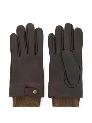 Boggi Milano Gloves In Grained-leather With Knitted Fabric Detail - Brown