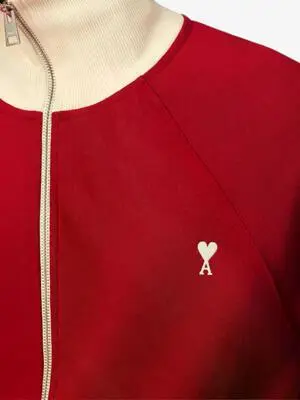 AMI Paris Zipped Cotton Sweatshirt With De Coeur - Red