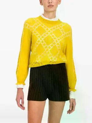TWINSET Alpaca-blend Diamond-pattern Crew-neck Jumper - Yellow