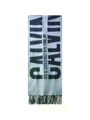 Calvin Klein Logo-print Fringed Scarf - Blue