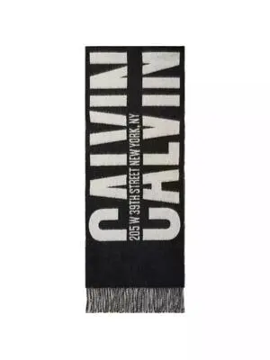 Calvin Klein Logo-intarsia Fringed Scarf - Black