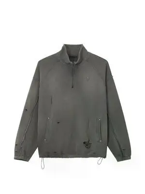 FIVE CM Distressed Quarter-zip Sweater - Grey