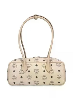 Mcm Small Aren Monogram-print Leather-trim Shoulder Bag - Neutrals