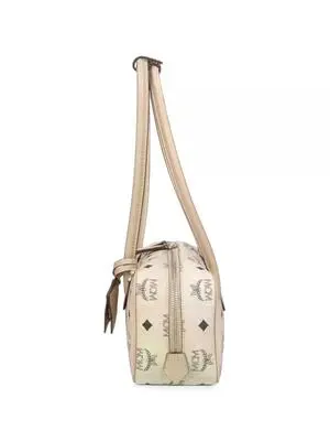 Mcm Small Aren Monogram-print Leather-trim Shoulder Bag - Neutrals