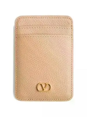 Valentino Garavani Vlogo Signature Magnetic Card Holder N Grainy Calfskin - Pink