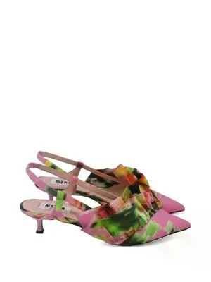 MSGM Floral Ruffle Slingback Shoes - Pink