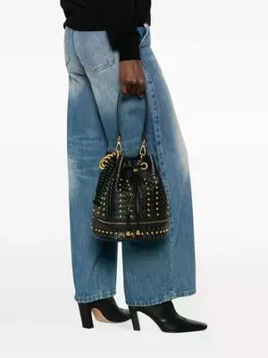 LA CARRIE Stud-embellished Leather Bucket Bag - Black
