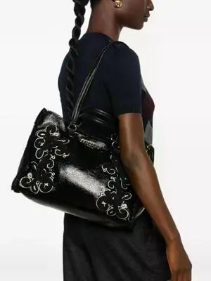 ERMANNO FIRENZE Embroidered Leather Tote Bag - Black