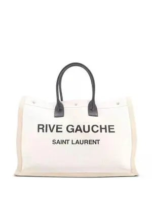 Saint Laurent Rive Gauche Shopper Canvas Large Tote Bag - Neutrals