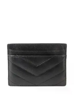 Saint Laurent Leather Chevron Cardholder - Black