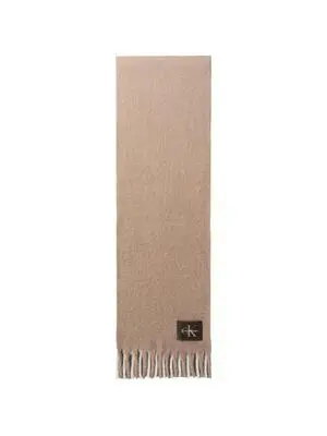 Calvin Klein Logo-patch Fringed Scarf - Neutrals