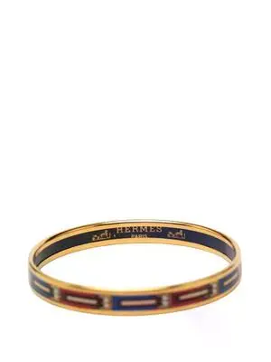 Hermès 20th Century Narrow Belt Print Enamel Bangle 62 Costume Bracelet - Black