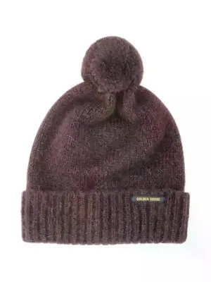 GOLDEN GOOSE Pom-pom Ribbed-trim Beanie Hat - Brown