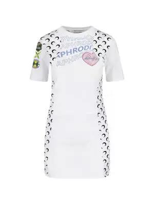MARINE SERRE Graphic-print Moon-panelled Upcycled Mini Dress - White